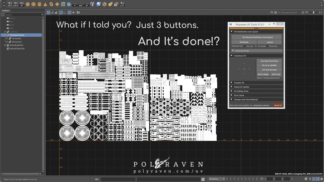 これさえあれば定時に帰れる！！UV展開を助けてくれるMaya用MELスクリプト「Polyraven UV tools」が凄まじく便利！！ | CG GEEKS